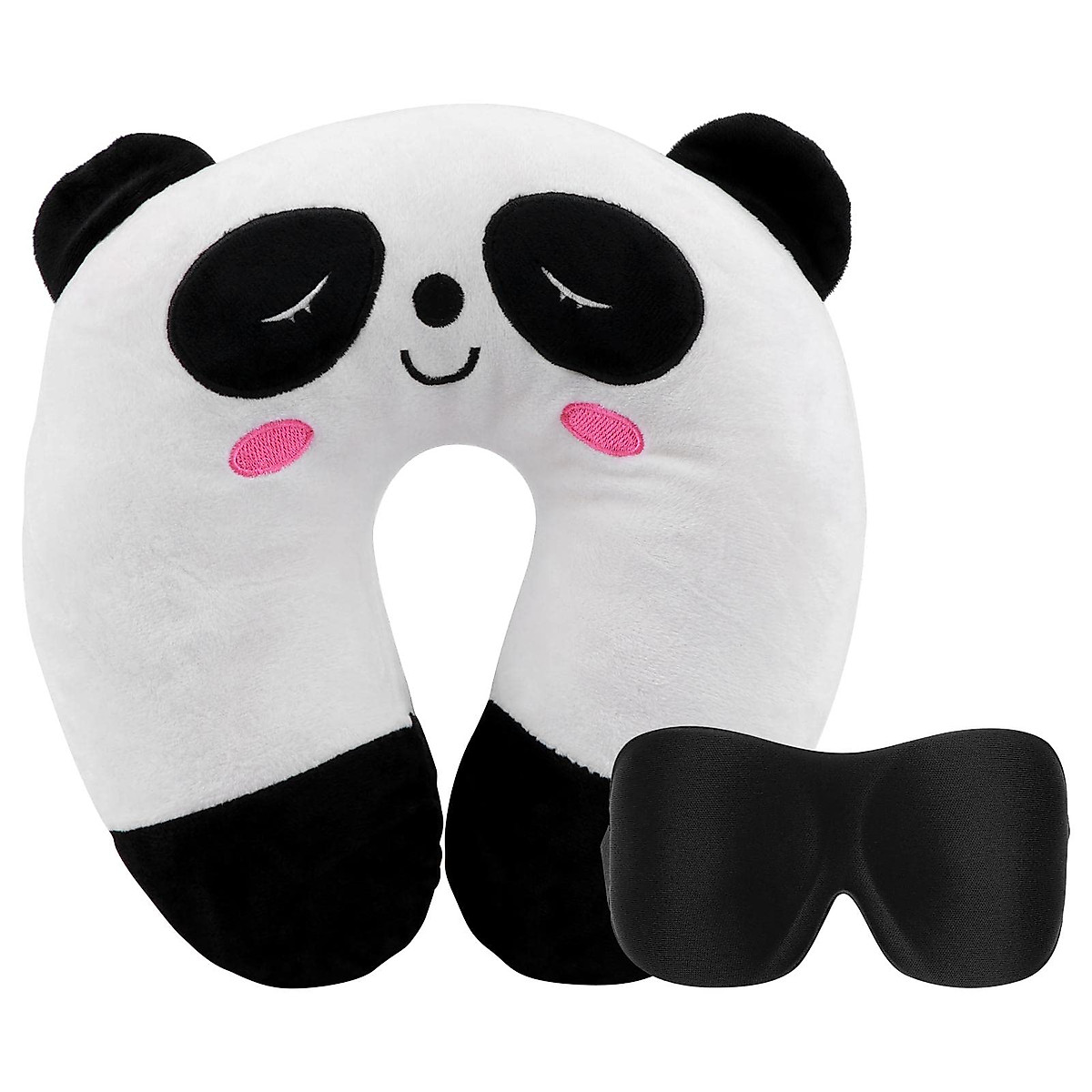 JIANWEI Travel Pillow, Portable and Comfortable Neck Support Pillow with an Eye Mas-k, Rest Neck Support Cushion with Animal Pattern Super Travel Partner(Panda,)