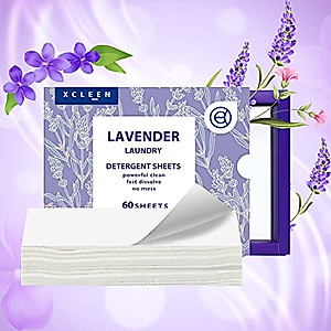 Xcleen Laundry Detergent Sheets Lavender Scent (60 loads), Eco-Friendly, Plastic Free, Biodegradable, Hypoallergenic Laundry Strips for Sensitive Skin, Great for Travel Home and School