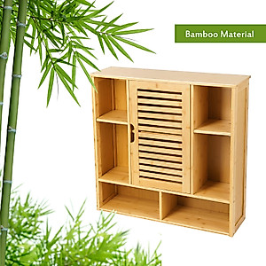 HYNAWIN Bamboo 2 Tier Bathroom Wall Cabinet with Adjustable Shelf, Double Door Cabinet for Bathroom, Living Room (Modern)