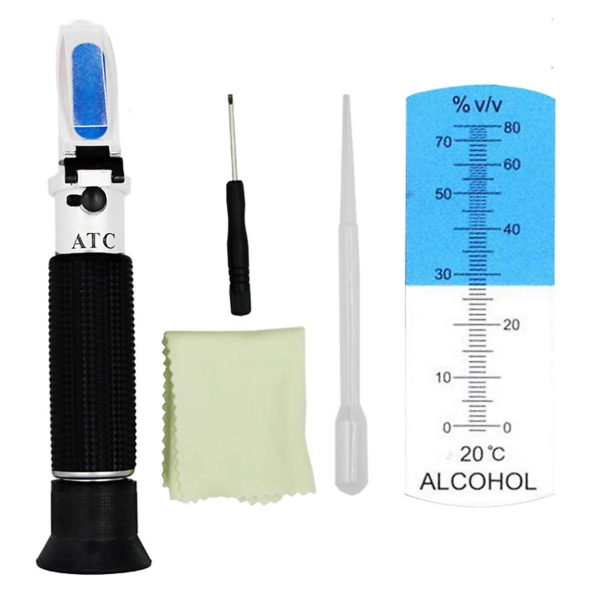 Abuycs High Proof Alcohol Refractometer, ATC Alcohol Refractometer with 0-80% Alcohol Measurement Range for Liquor and Spirits. High Accuracy ±1% Alcohol Refractometer for Whiskey, Brandy, Vodka, etc.
