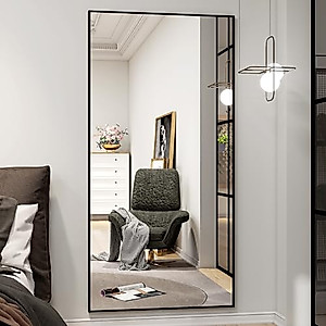 Extra Large 71"x30" Full Length Mirror - Standing, Hanging, or Leaning Rectangle for Wall or Floor - Wall-Mounted Full Body Dressing With Aluminum Alloy Frame for Living Room - Black