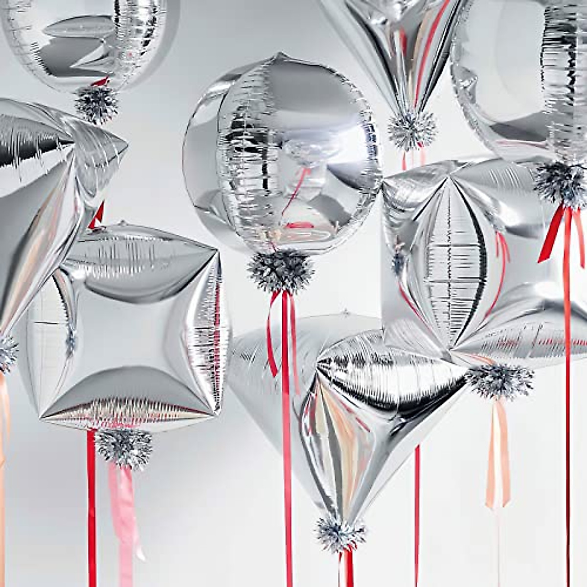 PartyWoo Metallic Silver Balloons 50 pcs 5 Inch and Diamond Silver Foil Balloons 6 pcs