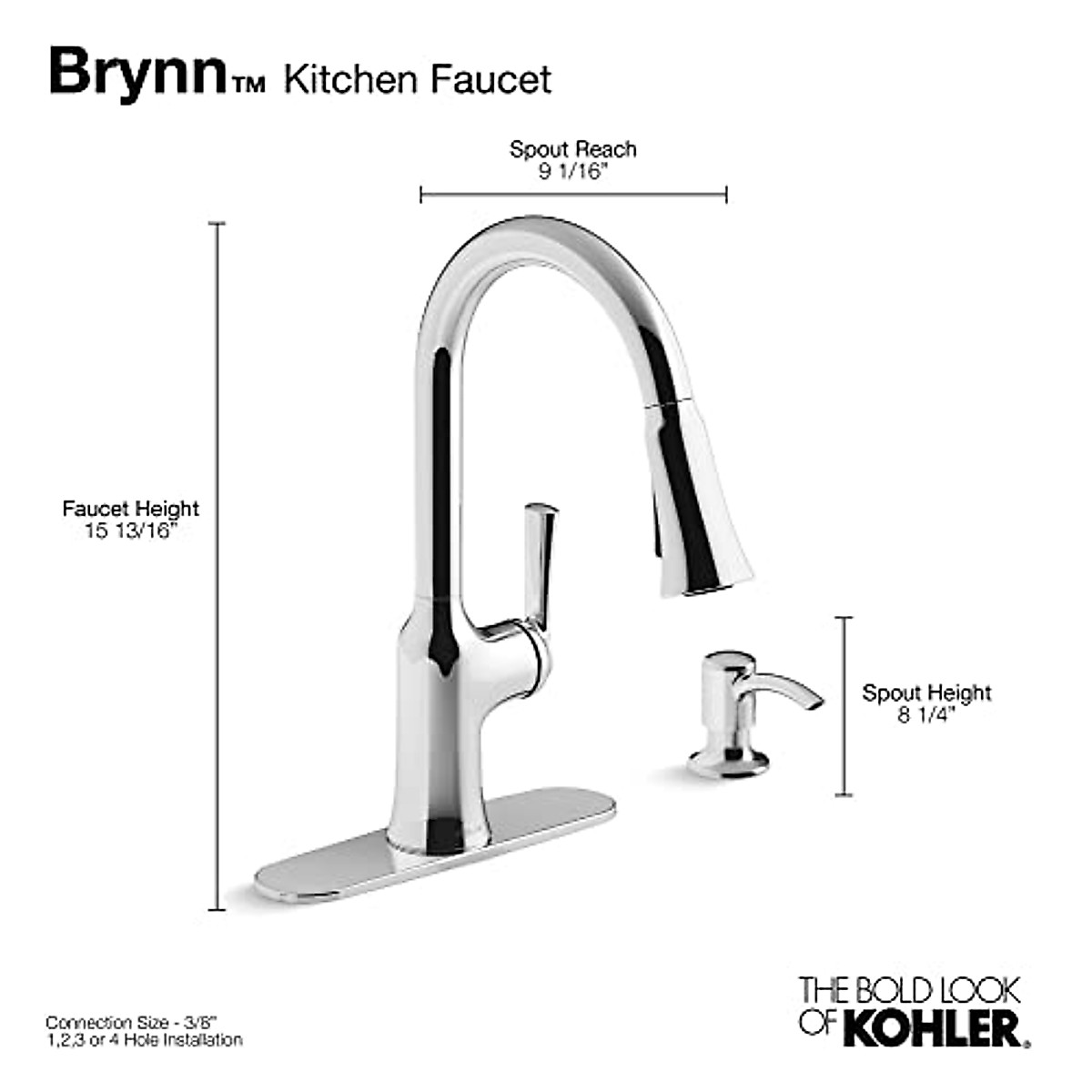 KOHLER Brynn Pull Down Kitchen Faucet, 2 Function sprayhead, Magnetic Docking, Stainless Steel, K-R23089-SD-VS