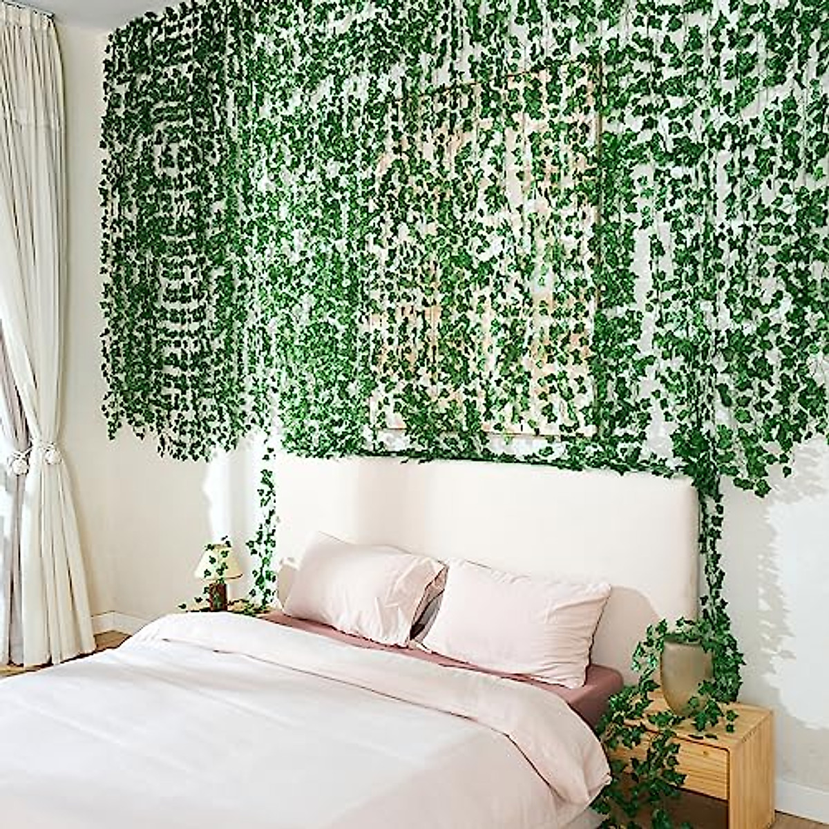 Dolicer 6 Strands 42Ft Fake Vines for Bedroom, Artificial Ivy Garlands with Fake Leaves, Fake Ivy Vines Greenery Garlands, Hanging Vines Fake Plants for Wall Decor Wedding Room Party Garden Aesthetic