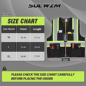 SULWZM High Visibility Safety Vest, Reflective Back Cross Strips for Men and Women (Black, Large)