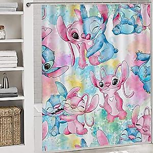 fmsnupz Cartoon Shower Curtain 4PCS Set, Cute Bathroom Decor with Non-Slip Rugs, Toilet Lid Cover and Bath Mat, Waterproof Fabric Shower Curtains with 12 Hooks, 70.8"x70.8"