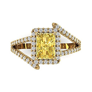 Clara Pucci 2.10ct Emerald Cut Solitaire Halo Natural Yellow Citrine Engagement Promise Anniversary Bridal Ring 18K Yellow Gold 10.5