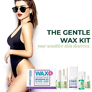 Clean + Easy Sensitive Microwave Kit for Face & Body, All-in-One Waxing Essentials for Full Body Hair Removal Treatment, Soft Wax, Easy to Prepare, Convenient to Use, Safe for Delicate Skin, 10-Pc