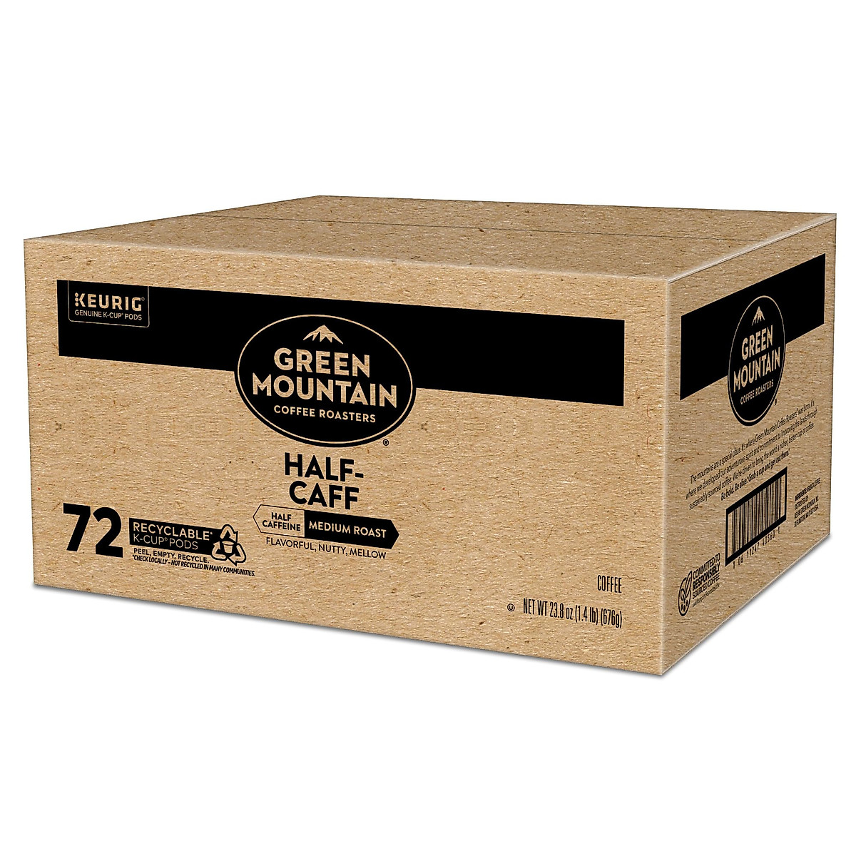 Green Mountain Coffee Roasters Half Caff, Single-Serve Keurig K-Cup Pods, Medium Roast Coffee, 12 Count (Pack of 6), Total 72 Count