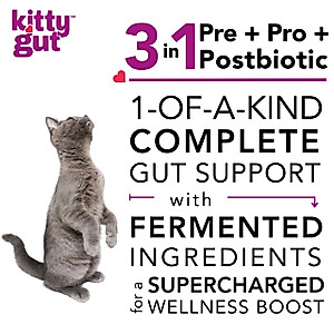 KittyGut 3-in-1 Organic Cat Probiotics & Postbiotic Supplement Powder- Made in USA-Probiotics for Cats Promote Gut Health and Cat Digestive Support, Diarrhea and Vomiting (90g)
