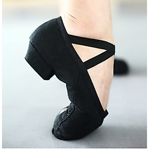 inupon Womens Canvas Ballet Dance Shoes for Teaching Low Heel Black Beginner Ballroom Shoes(8.5, Black)