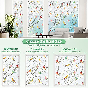 Viseeko Stained Glass Window Film: Bird Window Privacy Film Non-Adhesive Window Clings Room Decor Frosted Window Decals UV Blocker Removable for Bathroom Kids Study Room