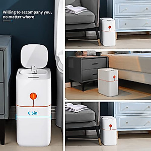 MOPALL Trash Cans for Bathroom,Automatic Garbage Cans with Lids for Bedroom,15L Smart Dogproof Slim Plastic Narrow Garbage Bin,4 Gallon Wastebasket for Living Room,Office,Toilet,RV, White