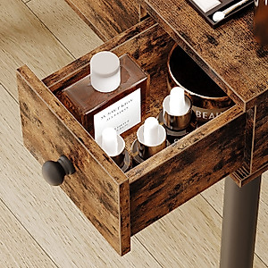 IRONCK Vanity Desk Set with LED Lighted Mirror & Power Outlet, Flip Top Makeup Vanity Table with Drawers & Cabinet,for Bedroom, Bathroom, Vintage Brown