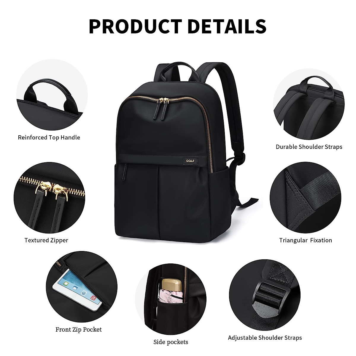 GOLF SUPAGS Laptop Backpack with Separate Laptop Compartment Water Resistant Computer Backpacks Fits 15 Inch Notebook Travel Work College Bags for Women Girls (Black)