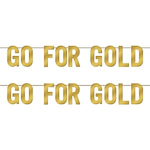 2pcs Go for Gold Signs, 7 Inch x5ft Gold Foil Go Streamers Go for Gold Banner Go for Gold Decorations for Sport Themed Party Decorations