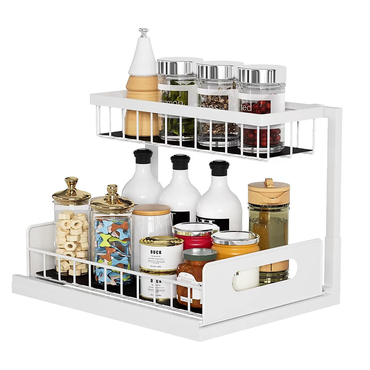 Under Sink Organziers and Storage, Pull Out Drawers Under Cabinet Storage Around Plumbing, for Under Kitchen Bathroom Sink Organizers and Storage（White