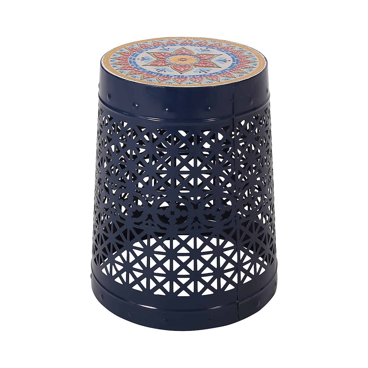 Christopher Knight Home Justin Outdoor Lace Cut Side Table with Tile Top, Dark Blue
