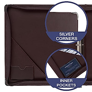 Samsill Classic Professional 3 Ring Zippered Binder, 2 Inch Round Ring, Portfolio Organizer for 8.5x11” Documents, Binder with Zipper, Silver Corner Accents, Burgundy
