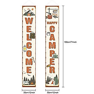 2 Pieces Camping Party Banner Camping Party Decorations Camping Welcome Porch Sign for Camping Themed Birthday Party Baby Shower Decorations