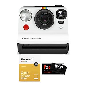 Polaroid Originals Now i-Type Instant Film Camera (Black and White) Bundle with Color Instant Film and Microfiber Cleaning Cloth Bundle (3 Items)