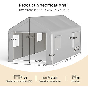 Morngardo Carport 10'x20' Heavy Duty Car Canopy Portable Garage with Roll-up Windows, Removable Sidewalls & Doors for Truck Boat Car Port, Party, Storage (Grey)