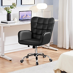 Yaheetech Modern Faux Leather Office Chair Ergonomic Adjustable Computer Chair with Wide Seat, Padded Armrests for Study, Bedroom Black