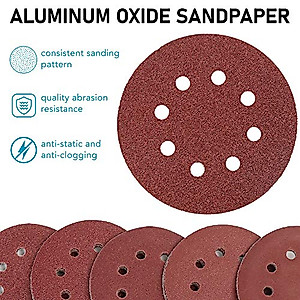 LotFancy 210pcs Sanding Discs, 5 Inch 8 Hole - 40 60 80 100 120 180 240 320 400 800 1000 1500 2000 3000 Grit Assorted Sandpaper, Hook and Loop Round Sand Paper, Random Orbital Sander Pads