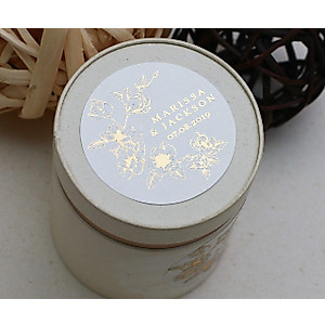 XOXOKristen Custom Wedding Stickers for Favors, Clear Wedding Envelope Seals, Gold Wedding Stickers for Favors, Personalized Floral Rose Gold Wedding Favors Stickers Labels, Custom Name Stickers