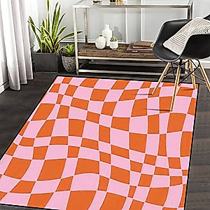CAWIADFWJO Area Rug Retro Groovy Wavy Psychedelic Checkerboard Check Y2K 90s Phone Case Non-Slip Soft Carpet Floor Mat Indoor Outdoor Runner Rugs Yoga Home Decor for Living Room Bedroom, 47''x63''