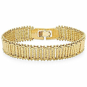 The Bling Factory 14k Yellow Gold Plated 13mm Diamond-Cut Ladder Style Chain Bracelet, 8"