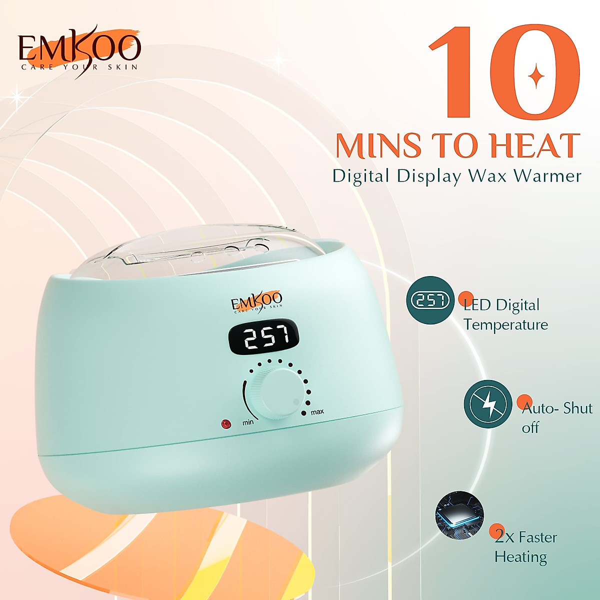 Digital Waxing Kit for Women, EMKOO Wax Warmer for Hair Removal, Wax Pot with 400g Hard Wax Beads and 20 Wax Applicator Sticks for Brazilian Bikini Wax Facial Hair Sensitive Skin At Home