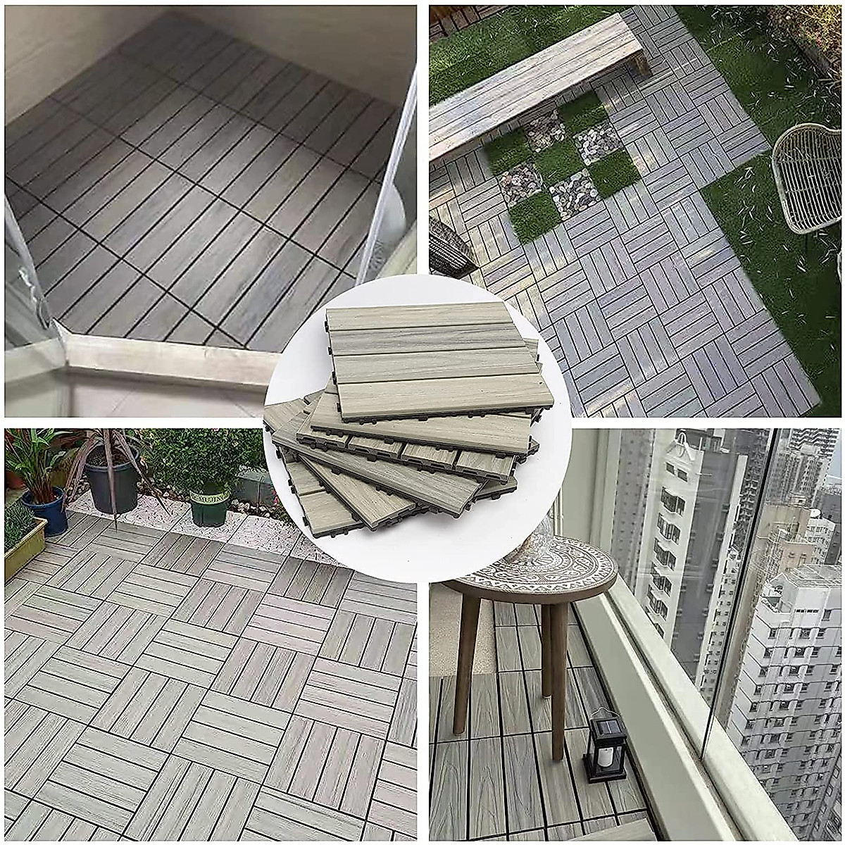WPC Patio Deck Tiles,DIY Interlocking Decking Tiles, Floor Tile,Water Resistant Indoor Outdoor (9, 3D Organic White)