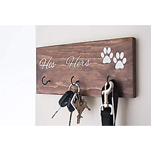 Wall Mounted His Hers and Paws Leash and Key Holder, Dog Lover Gift for Women, 12 inch by 5.5 inch