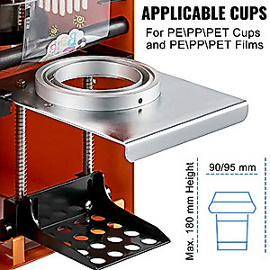 VEVOR Manual Tea Cup Sealer Machine, 300-500 Cup/h Manual Boba Tea Sealer Machine, Orange, 90/95mm Cup Diameter Cup Sealing Machine with Heating Technology for Bubble Milk Tea