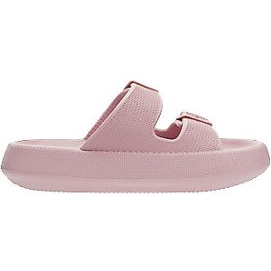 WHITIN Shower Slides Women Men Platform Thick Sole Comfortable Adjustable Double Buckle Slippers Open Toe Massage Sandles Female Bathroom Soft Pillow Sandals Pink
