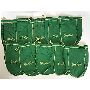 Pack of 10 Green Crown Royal Bags w/Gold Drawstrings from 1 Liter Bottles (9 inch x 5.5 inch) for Gift Bags, Carrying Card Games or Dice Bulk Fabric for quilting sewing or crafts (10)