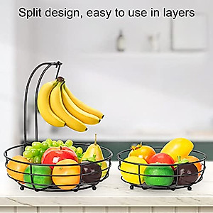 Kufutee 2-Tier Countertop Fruit Basket Bowl With Banana Hanger, Black 64 ounces