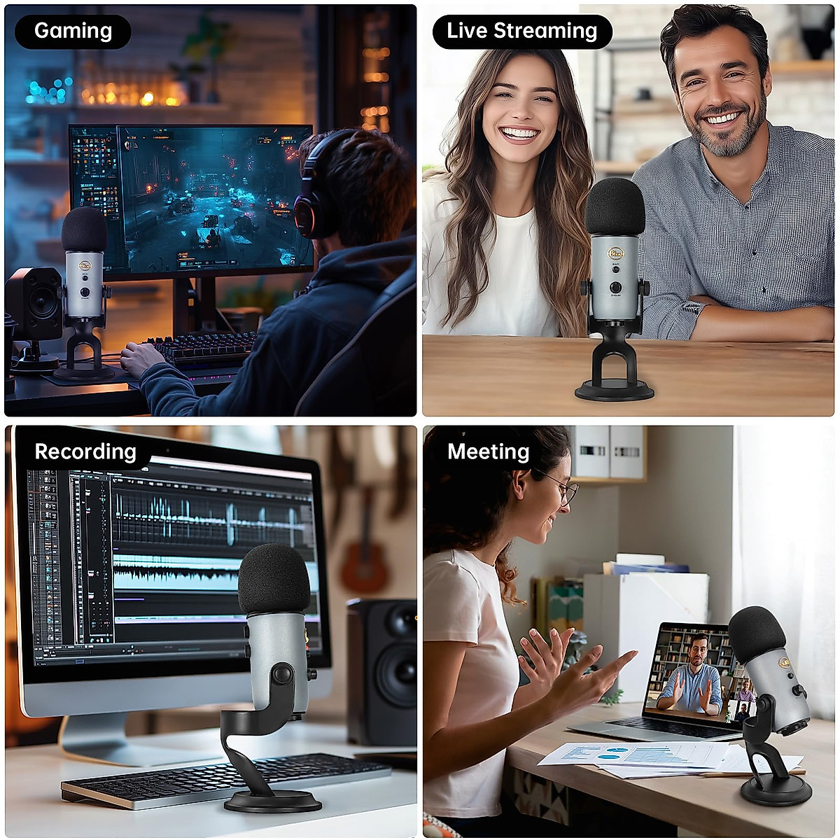 PhantAccy Pop Filter/Windscreen for Blue Yeti and Yeti Pro Microphones, Foam Mic Cover for Filtering Plosives and Hissing Noise