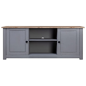 vidaXL Solid Pine Wood TV Stand - Panama Range - Gray, Retro Design, Ideal for Living Room, 47.2"x15.7"x19.7" with 2 Doors, 2 Compartments, Scandinavian Style