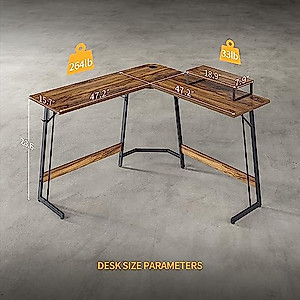 BANTI L Shaped Desk, Computer Gaming Desk, Home Corner Desk, Office Writing Workstation with Large Monitor Stand, Space-Saving, Easy to Assemble, Brown