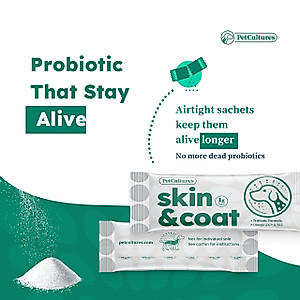 Skin and Coat with Dog Probiotic Powder, Made in USA, Omega 6 & 3, Probiotics for Dogs, 30 Pks, Vitamin B12 & E, Biotin 450mcg, Dog Probiotics for Digestive Health, Skin & Coat Support