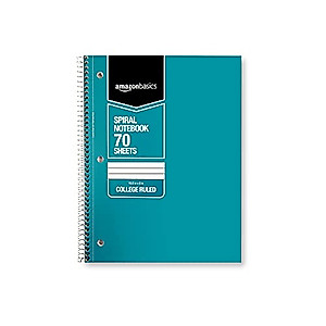 Amazon Basics College Ruled Wirebound Spiral Notebook, 70-Sheet - 5-Pack, Assorted Solid Colors