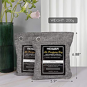 HIDBEA Activated Bamboo Charcoal Air Purifying Bags (4-Pack) Natural Deodorizer Odor Absorber Eliminator Remover for Home, Pets, Car, Closet, Shoes, 200g x 4, Grey