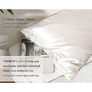 YANIBEST Silk Pillowcase for Hair and Skin 22 Momme 600 Thread Count 100% Mulberry Silk Bed Pillowcase with Hidden Zipper, 1 Pack Standard Size Pillow Case White