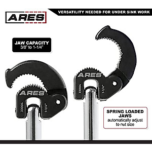 ARES 33004-11-Inch Basin Wrench with Adjustable Jaw - Jaw Adjusts from 3/8 Inch to 1 1/4 Inch - Basin Wrenches Increase Access in Tight Spaces