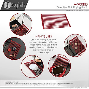 STYLISH Over The Sink Roll-Up Dish Drying Rack | Trivet | Heat Resistant | Drying Dishes and Rinsing Vegetables | Black | A-900BK