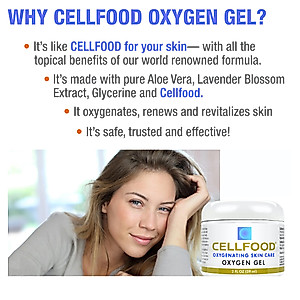 Cellfood Oxygen Gel, 2 fl oz - Nutrient Rich - Provides Moisture & Protection, Decreases Appearance of Fine Lines - Aloe Vera, Lavender Blossom Extract, Cellfood & Glycerine - Hypoallergenic, Non-GMO