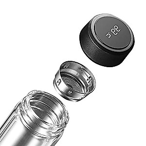 WEEILYAM, Borosilicate Glass Bottle with Silver Cap LED Temperature (Celsius) Display Smart Thermo Bottle 300ML (10 FL Oz), Double Insultation Tap to Display Temperature Smart Bottle