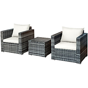 3PCS Patio Furniture Set Outdoor Conversation Set 2 Single Sofa 1 Coffee Table Thick and Soft Cushion Wide Armrest Strong Sturdy Steel Frame Perfect for Backyard Deck Balcony Terrace Poolside Use